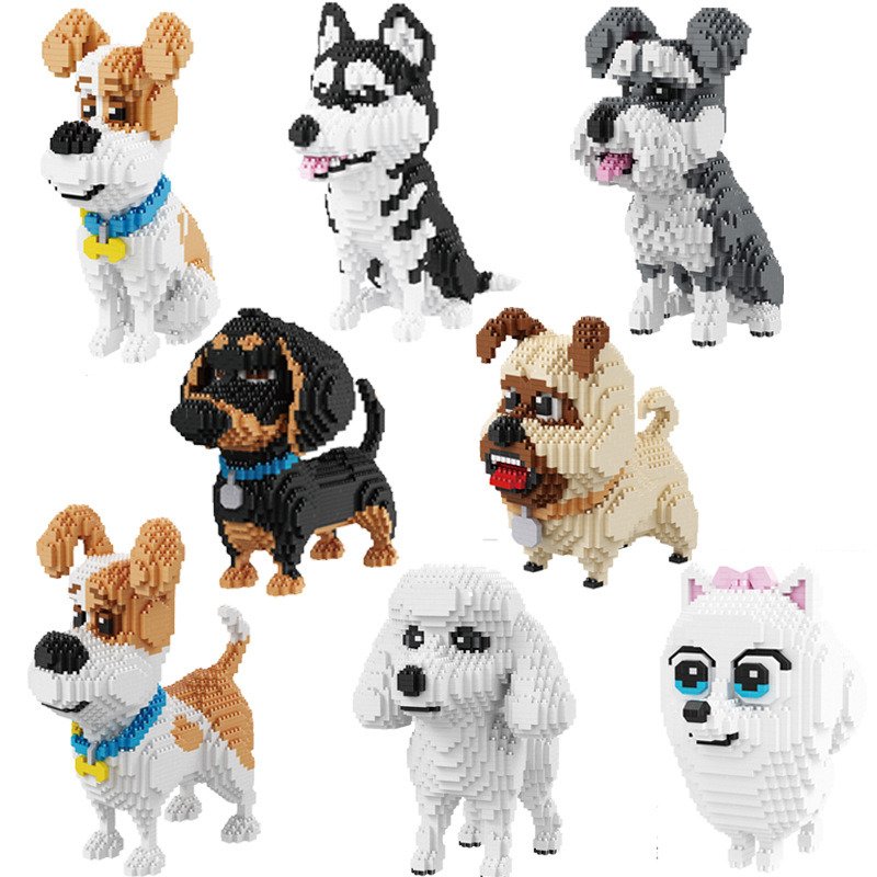 Cartoon Dog Building Blocks Mini Dachshund Poodle Doberman Model ...