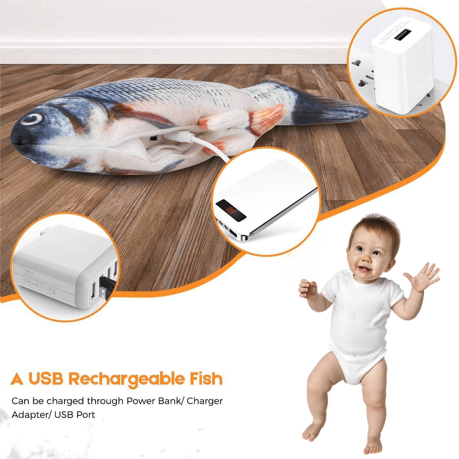 Electric Floppy Fish Toy; Moving Cat Kicker Fish Toy; 11" Realistic ...